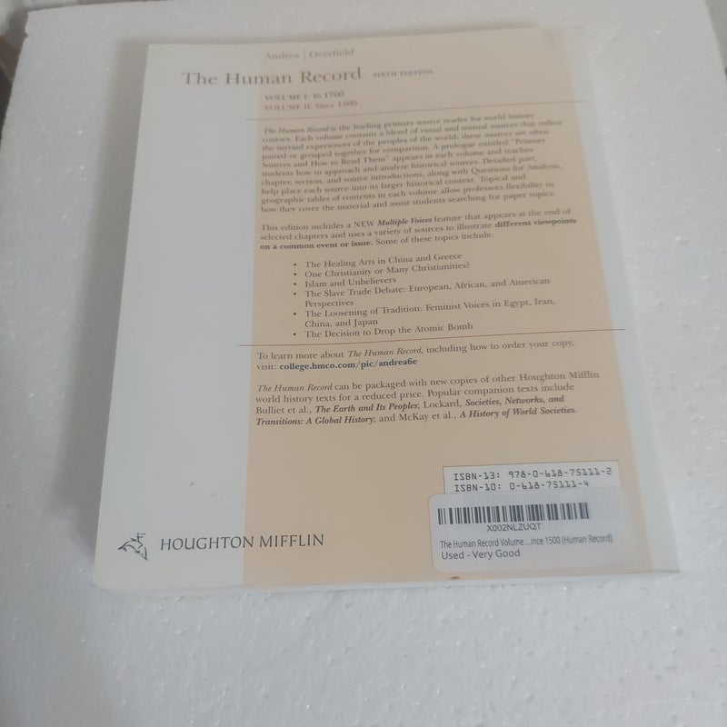 The Human Record by Alfred J. Andrea, James H. Overfield