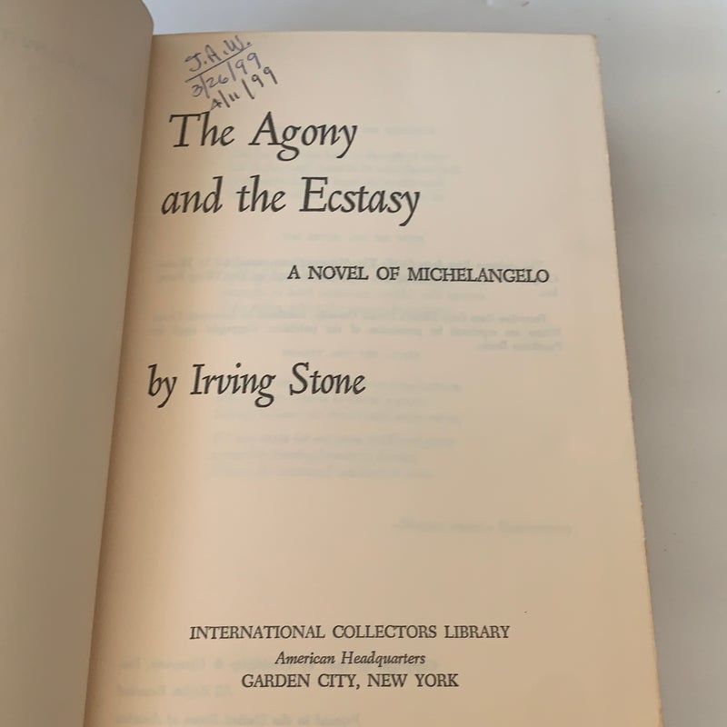 AGONY AND THE ECSTASY 1961 International Collectors Library by Irving ...