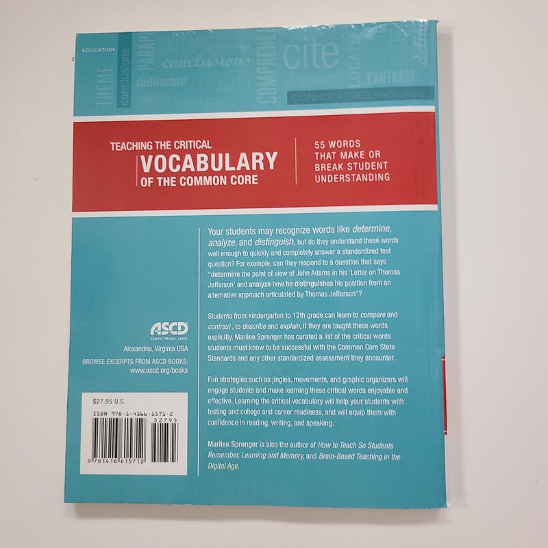 Teaching the Critical Vocabulary of the Common Core by Marilee Sprenger ...