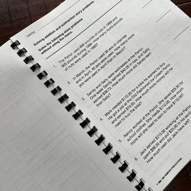 Menu Math for Beginners by Remedia Publications