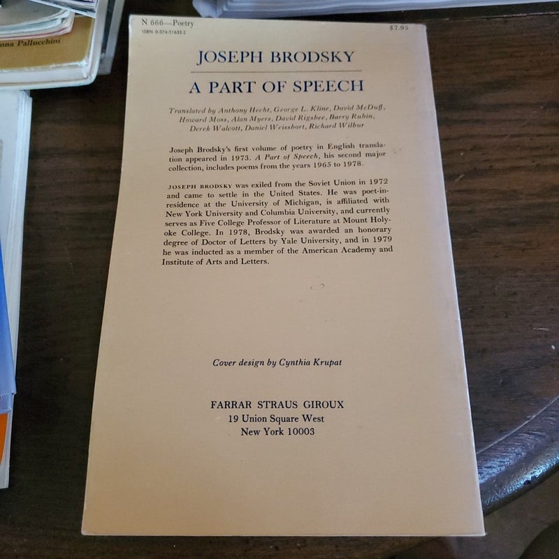 A Part of Speech by Joseph Brodsky