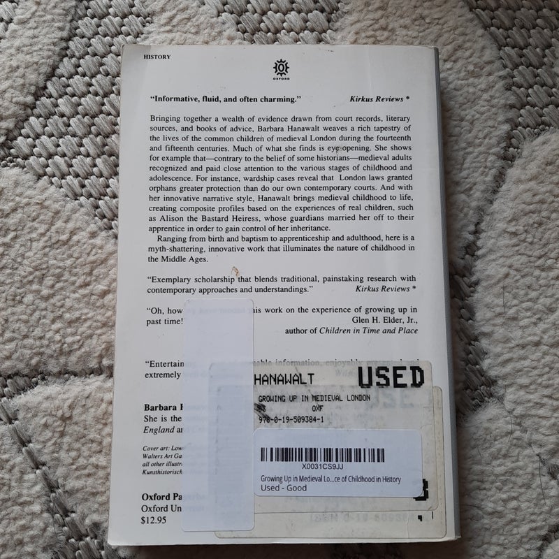 Growing up in Medieval London by Barbara A. Hanawalt, Paperback ...