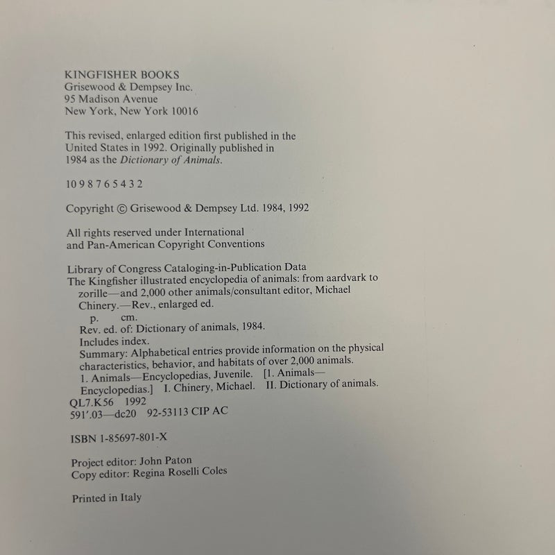 The Kingfisher Illustrated Encyclopedia of Animals by Michael Chinery ...