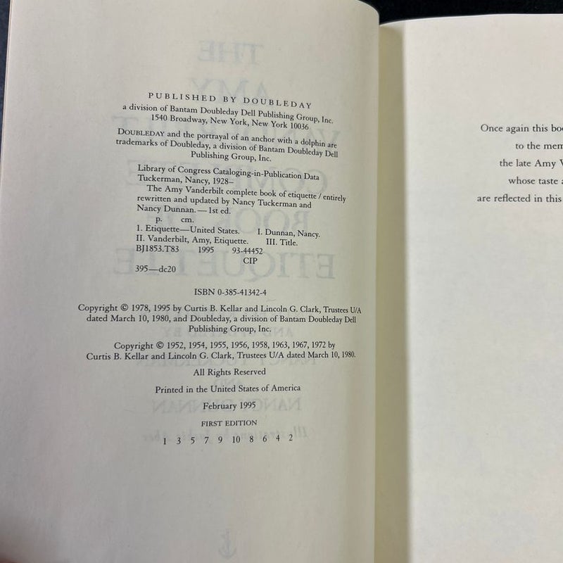The Amy Vanderbilt Complete Book of Etiquette by Nancy Tuckerman, Nancy ...