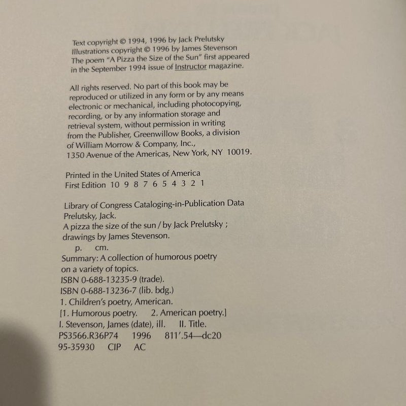 A Pizza the Size of the Sun by Jack Prelutsky