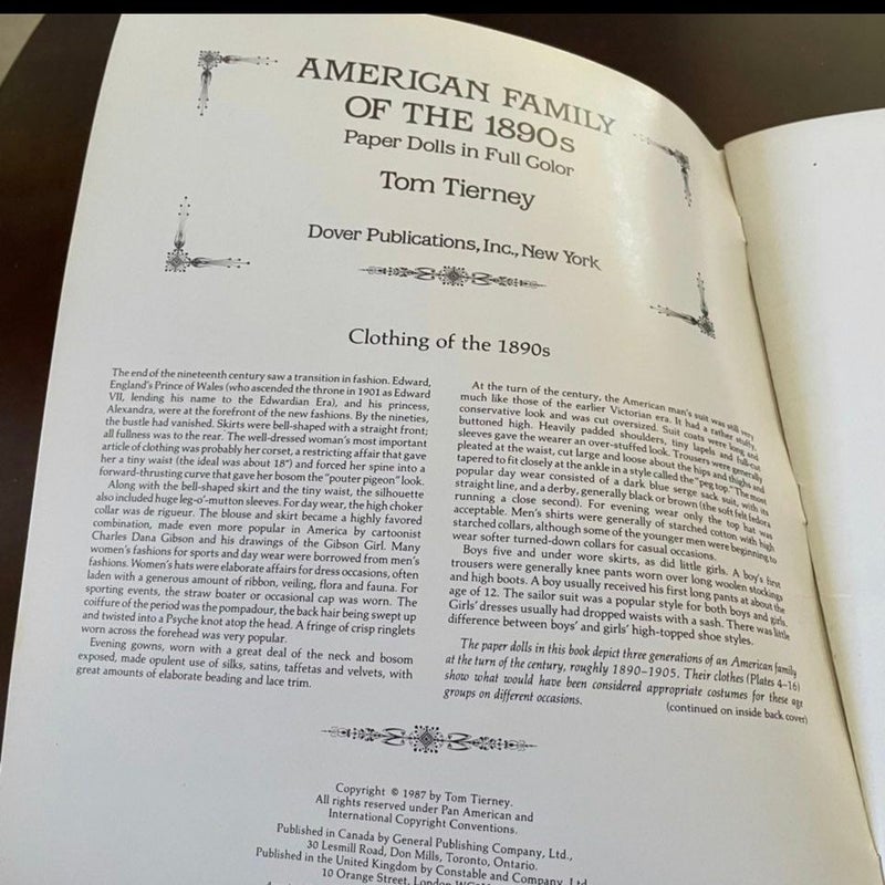 American Family of the 1890s Paper Dolls in Full Color