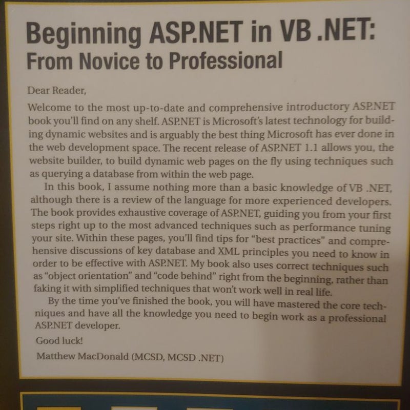 Beginning Asp. Net in Vb. Net by Matthew MacDonald, Paperback | Pangobooks Beginning Asp. Net in Vb. Net by Matthew MacDonald, Paperback | Pangobooks