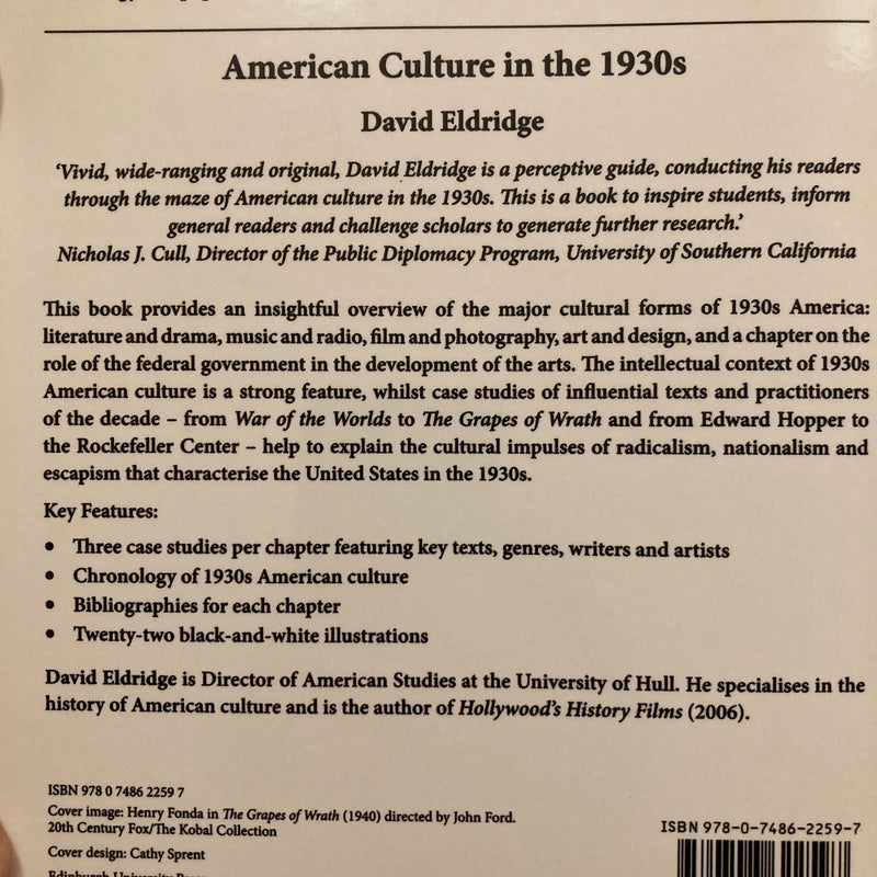American Culture in The 1930s by David Eldridge