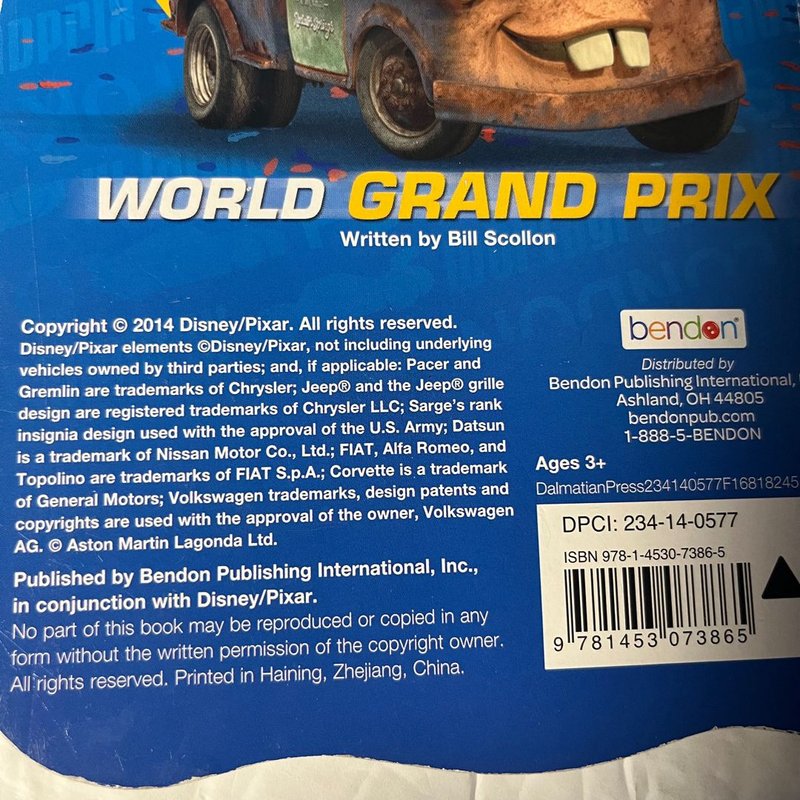 Cars 2: World Grand Prix Disney Pixar by Bill Scollon, Paperback ...