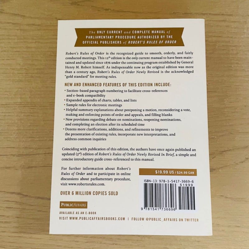 Robert's Rules of Order Newly Revised, 12th Edition by Henry M. Robert ...