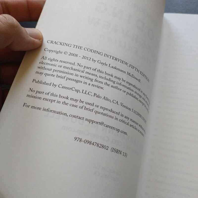 Cracking the Coding Interview, 5th Edition by Gayle Laakmann McDowell