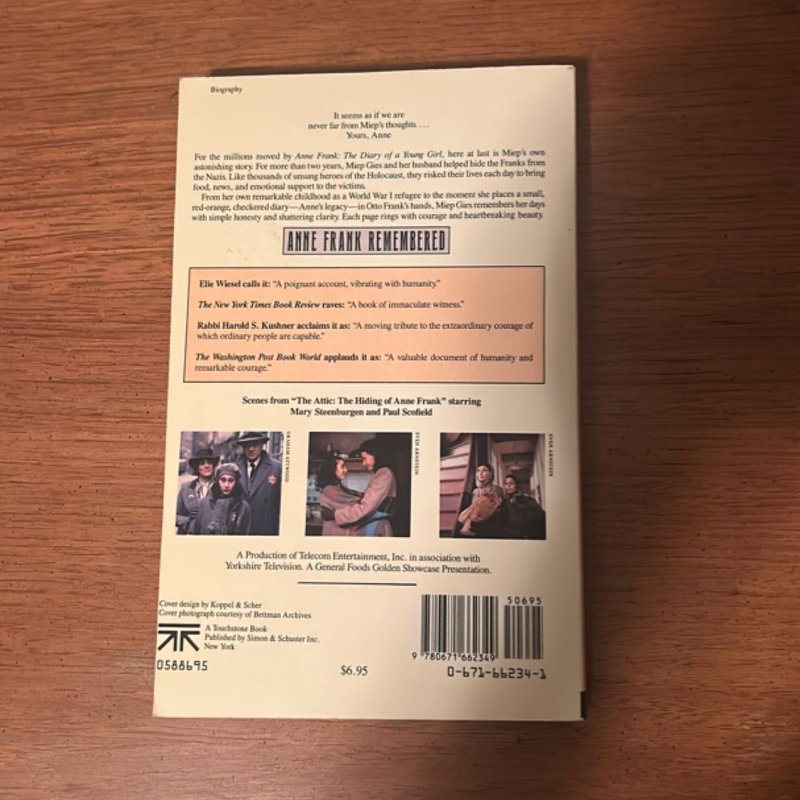 Anne Frank Remembered by Miep Gies; Alison Leslie Gold, Paperback ...
