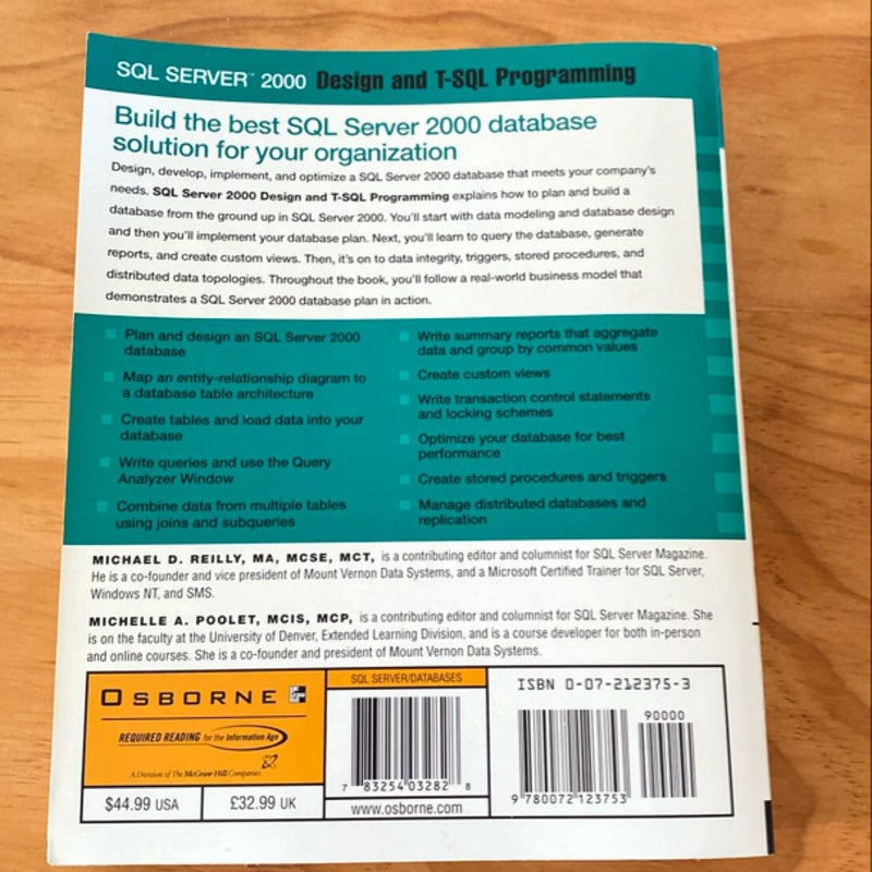 SQL Server 2000 Design and TSQL Programming by Michelle Poolet SQL Server 2000 Design and TSQL Programming by Michelle Poolet