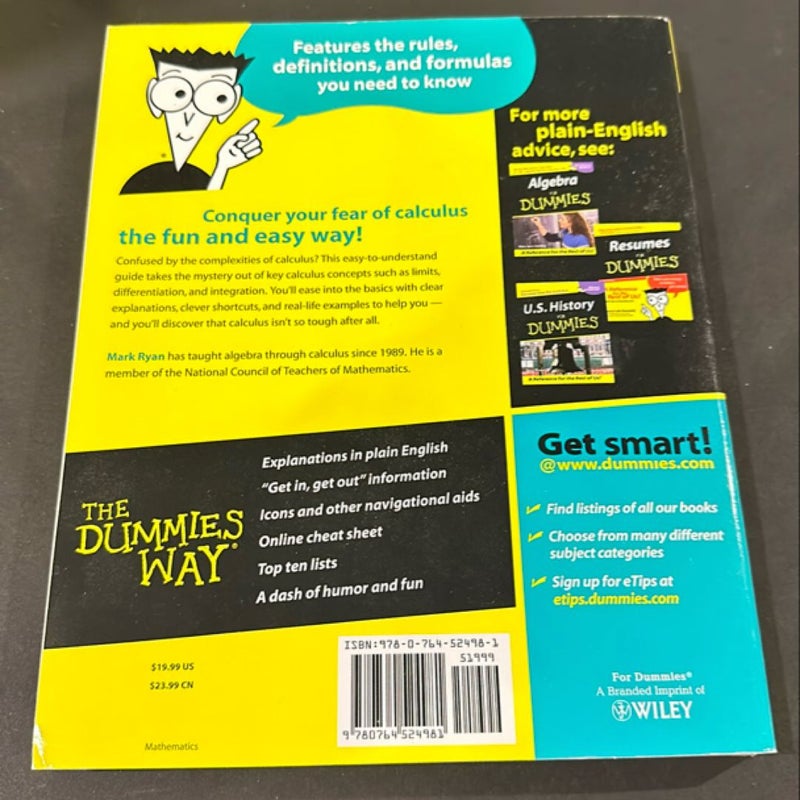 Calculus for Dummies by Mark Ryan
