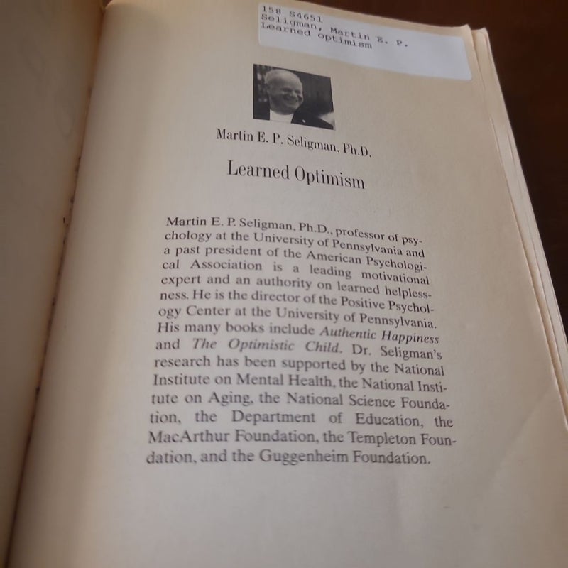 Learned Optimism By Martin E P Seligman