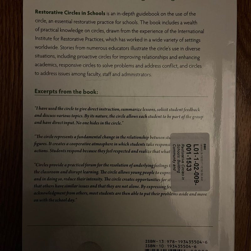 The Restorative Circles in Schools by Bob Costello, Joshua Wachtel, Ted Wachtel