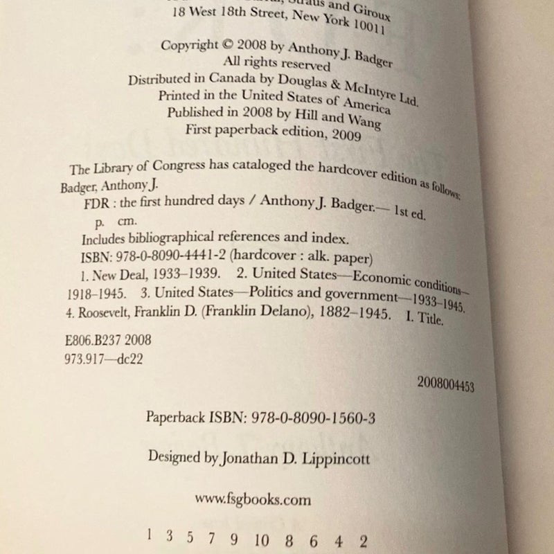FDR: the First Hundred Days by Anthony J. Badger