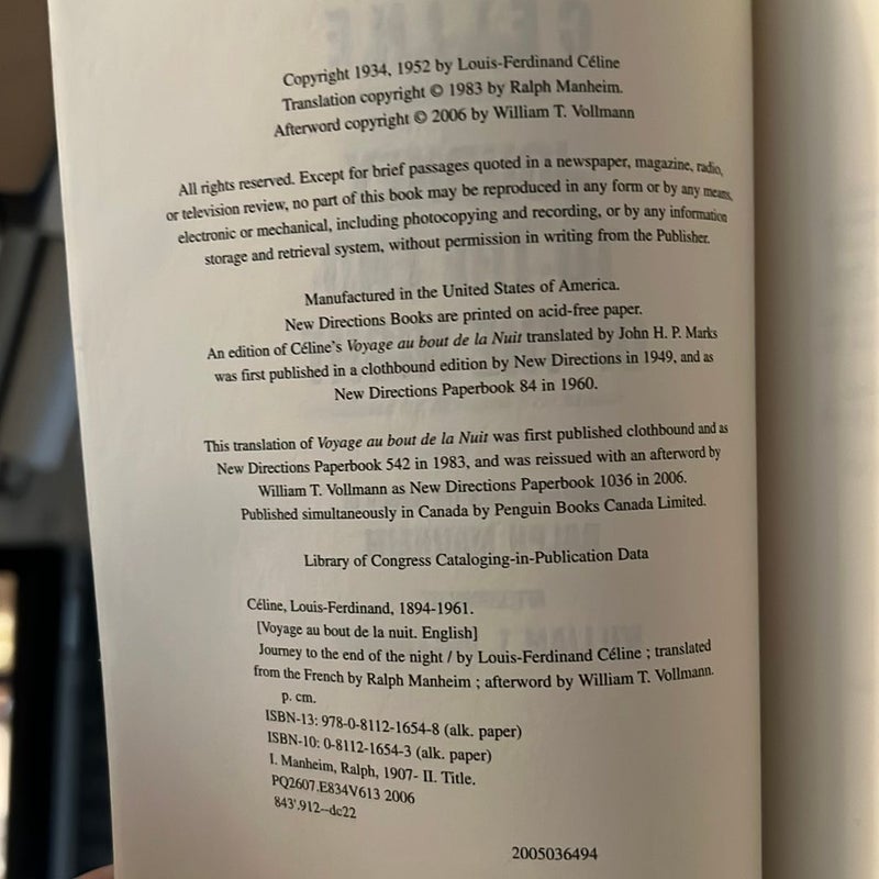 Journey to the End of the Night by Ralph Manheim (Translator); William ...