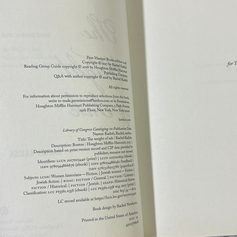 The Weight of Ink by Rachel Kadish