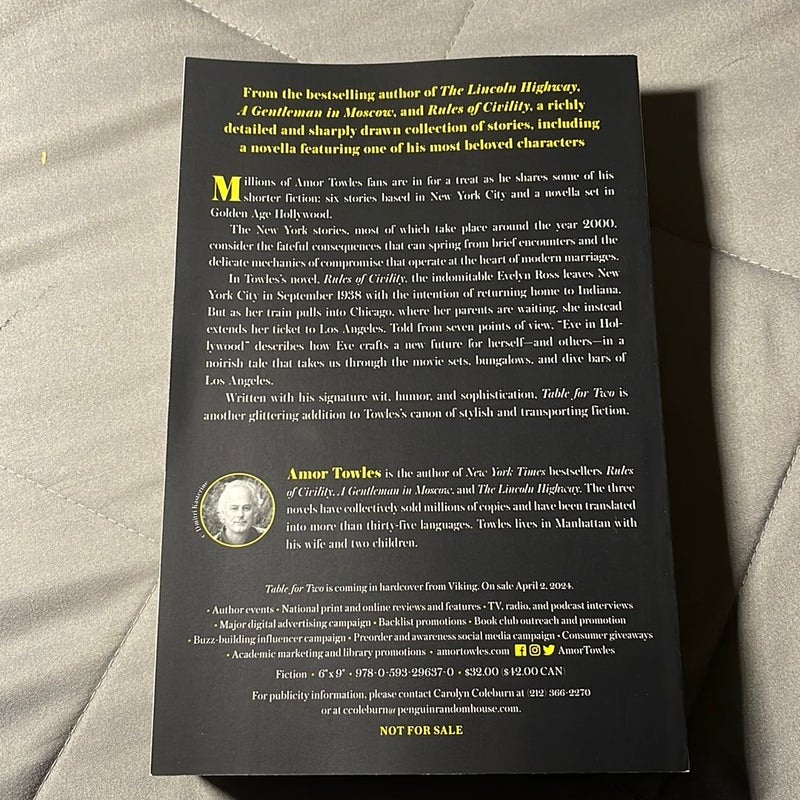 Table for Two ARC by Amor Towles, Paperback | Pangobooks