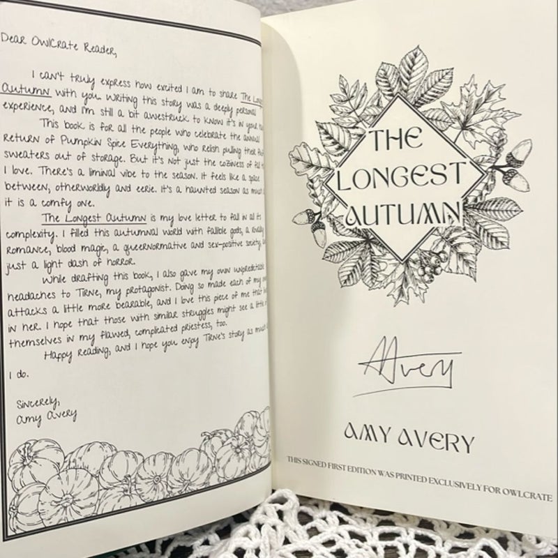 The Longest Autumn Owlcrate Signed Edition by Amy Avery , Hardcover ...