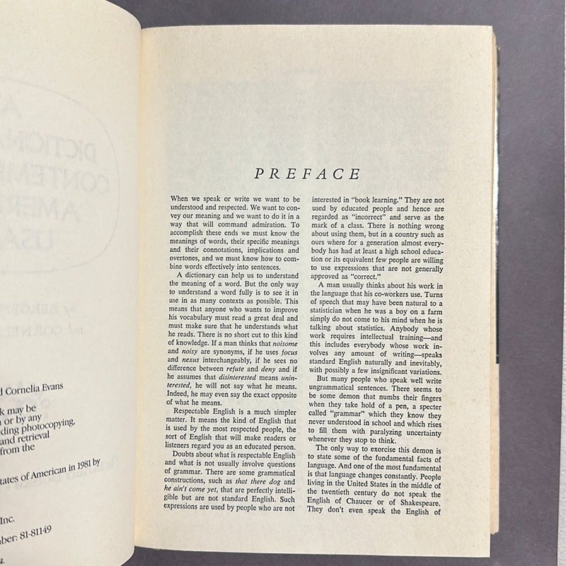 A Dictionary of Contemporary American Usage by Bergen Evans & Cornelia ...