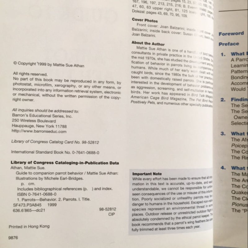 Guide to Companion Parrot Behavior by Mattie Sue Athan