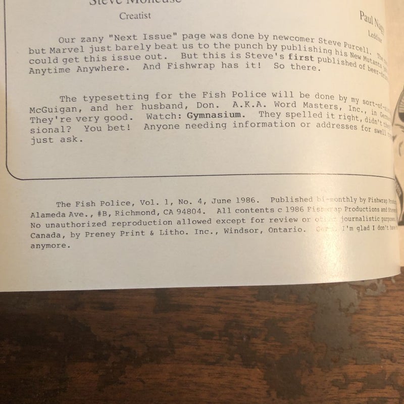 the fish police (vol. 1 no. 4) by fishwrap productions (comico ...