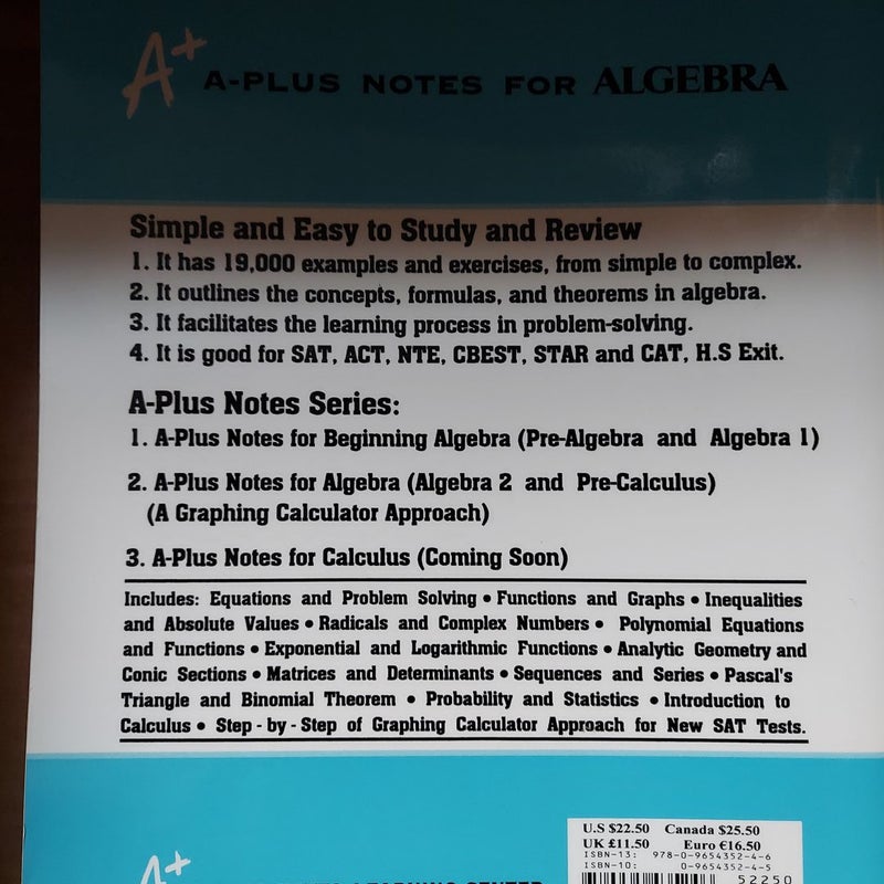 A-Plus Notes for Algebra by Rong Yang