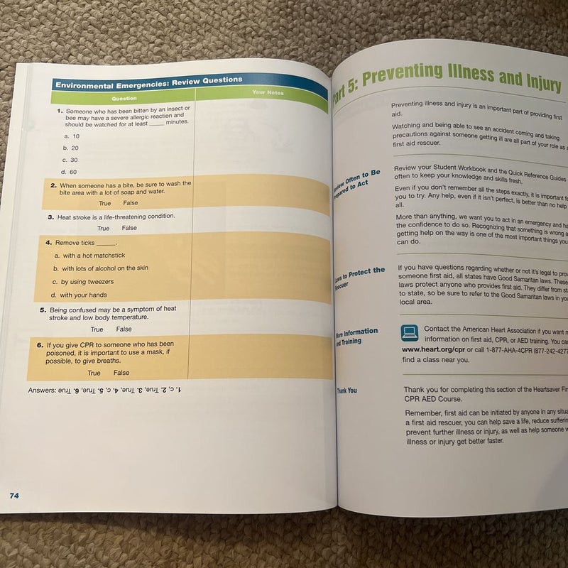 Heartsaver First Aid CPR AED Student Workbook by American Heart ...