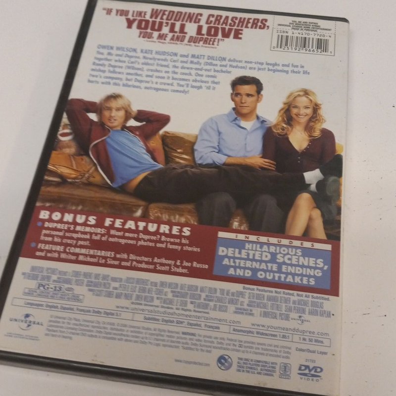 You,Me and Dupree by Owen Wilson, Kate Hudson, Matt Dillon , Paperback ...