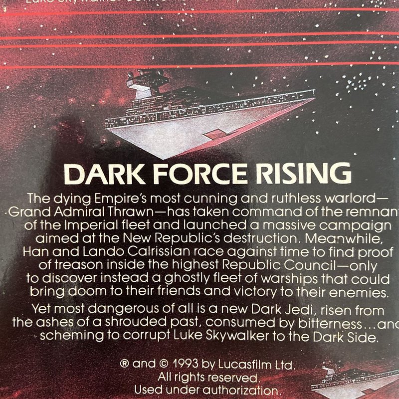 Star Wars Dark Force Rising (The Thrawn Trilogy) by Timothy Zahn ...