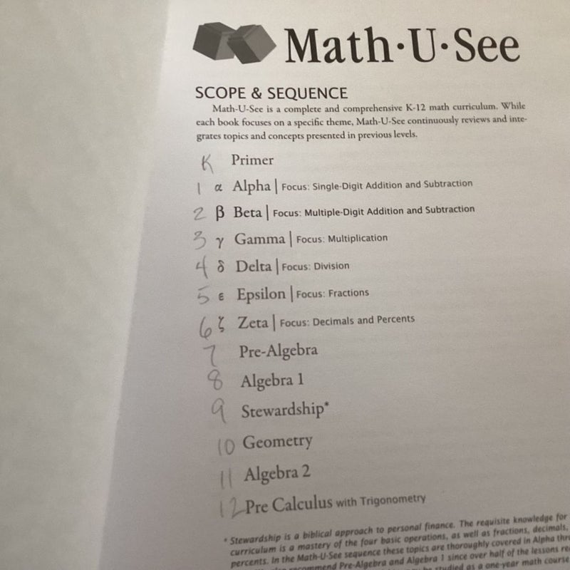 Beta Instruction Manual by Math-U-See, Steven P. Demme