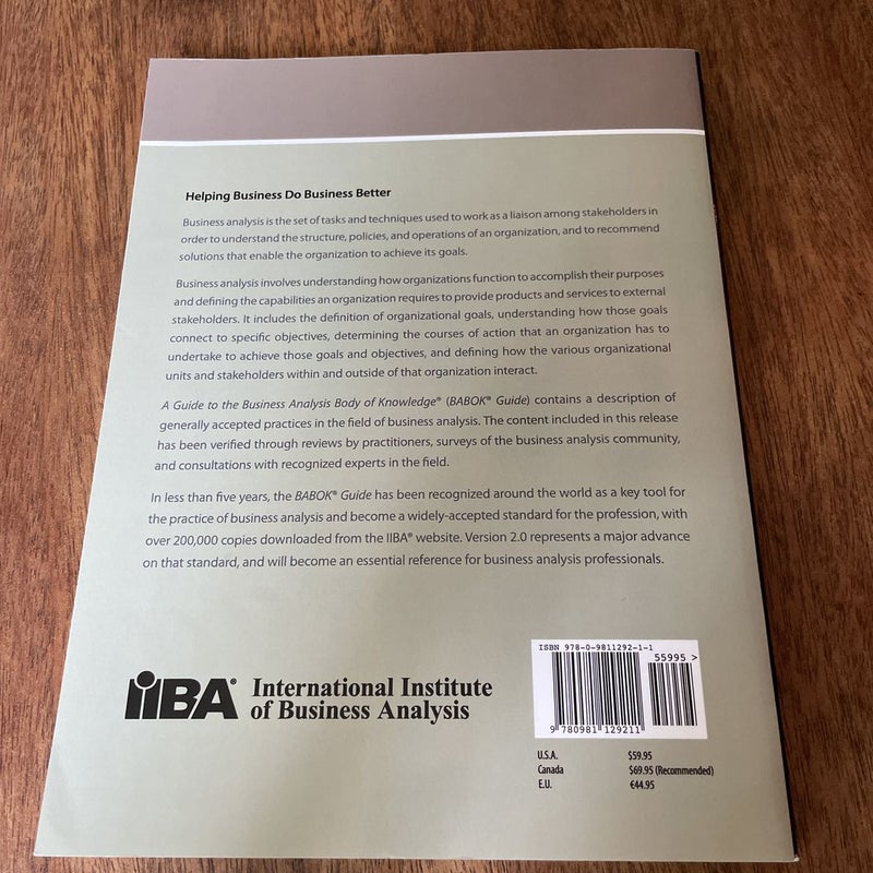 A Guide to the Business Analysis Body of Knowledge (Babok Guide) by Iiba