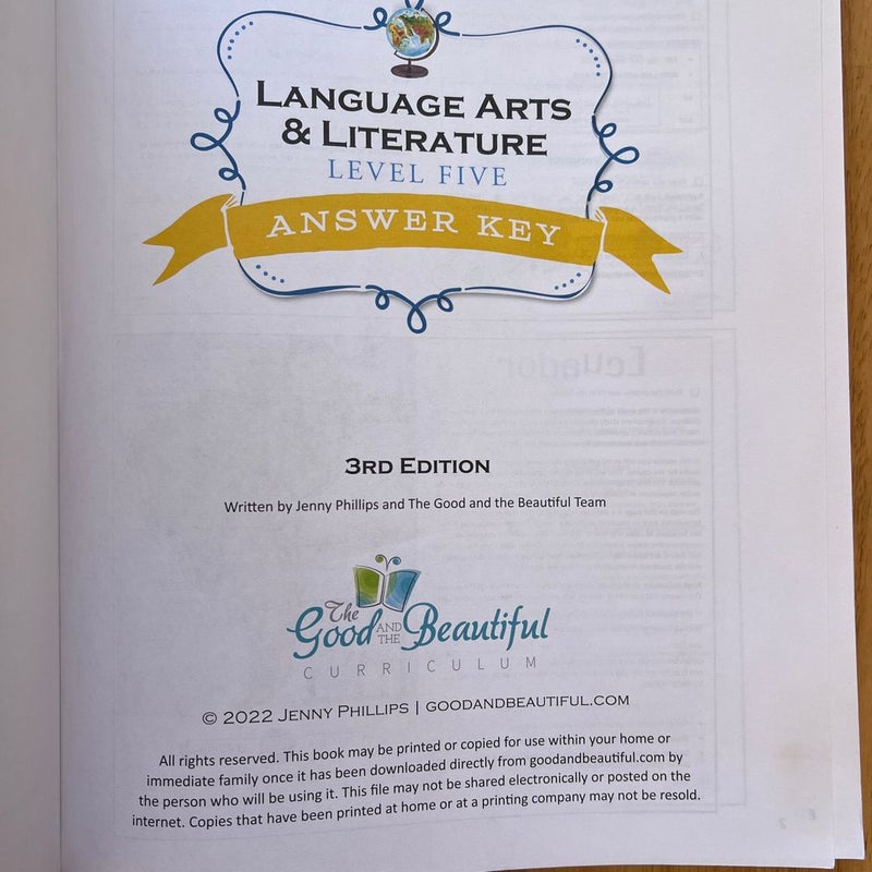 Language Arts & Literature Level 5 Answer Key by The Good and the ...