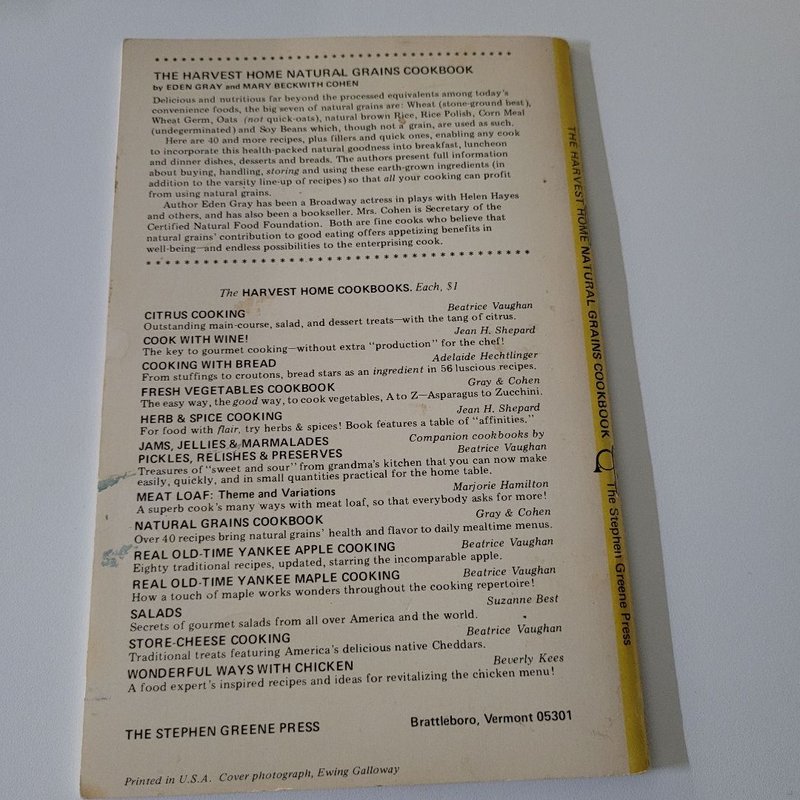 The Harvest Home Natural Grains Cookbook by Eden Gray, Mary Beckwith Cohen