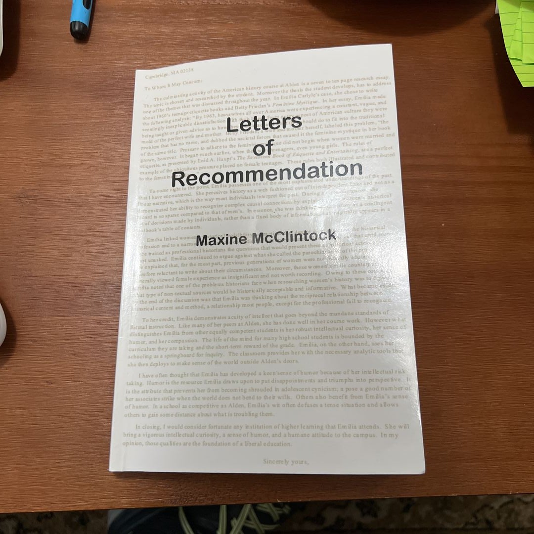 Letters of Recommendation by Maxine McClintock