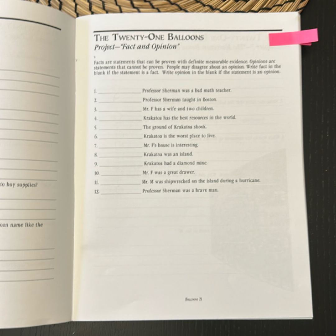 The Twenty-One Balloons Comprehension Guide by Emily Fischer, Ned Bustard