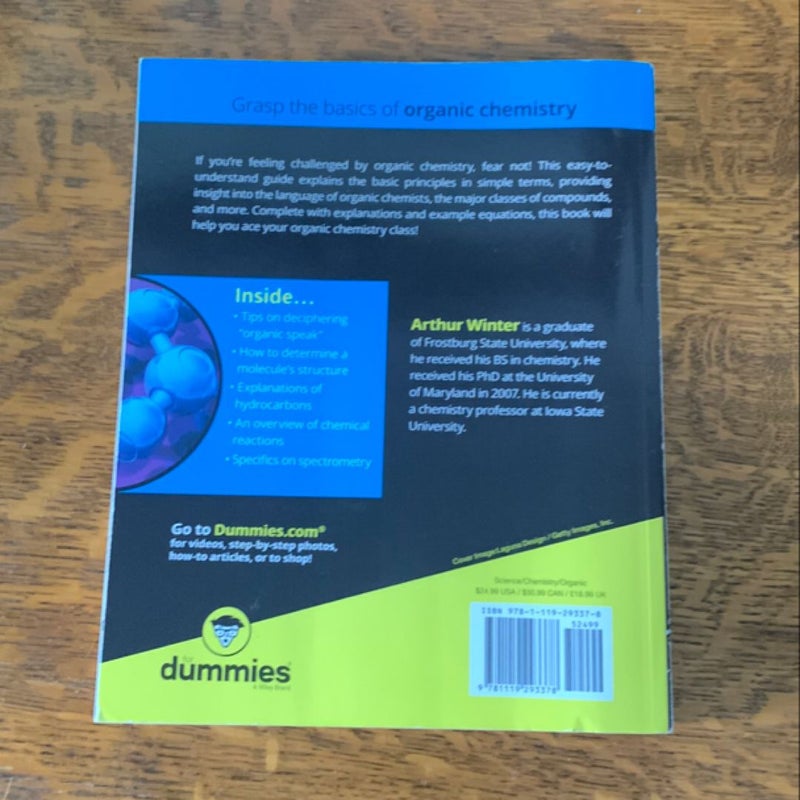 Organic Chemistry I for Dummies by Arthur Winter