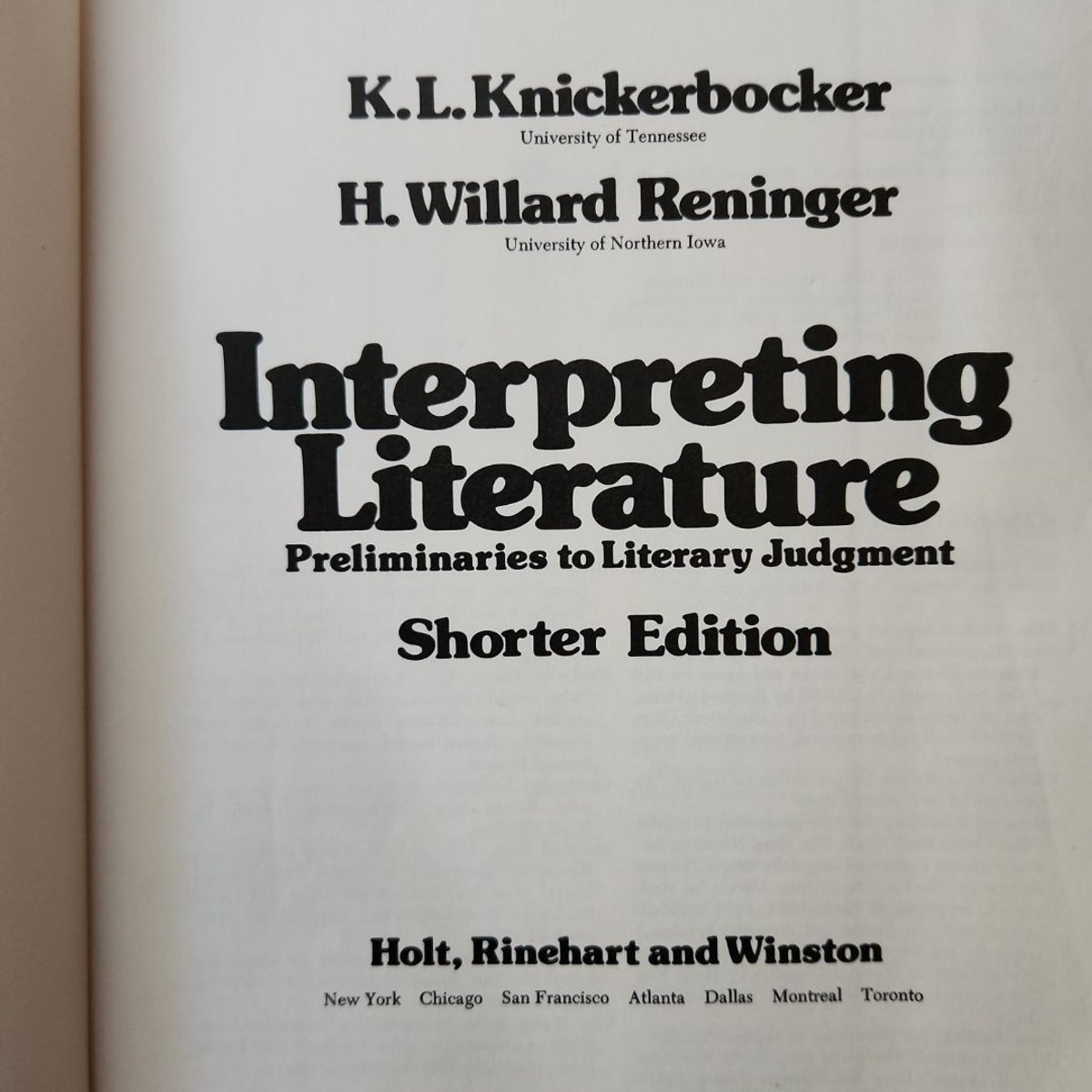 Interpreting Literature by K. L. Knickerbocker, H. Willard Reninger