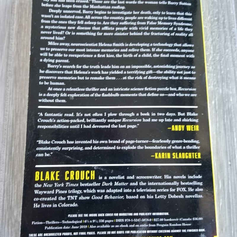 ARC - UNCORRECTED PROOF - RECURSION BY BLAKE CROUCH SCIENCE FICTION ...