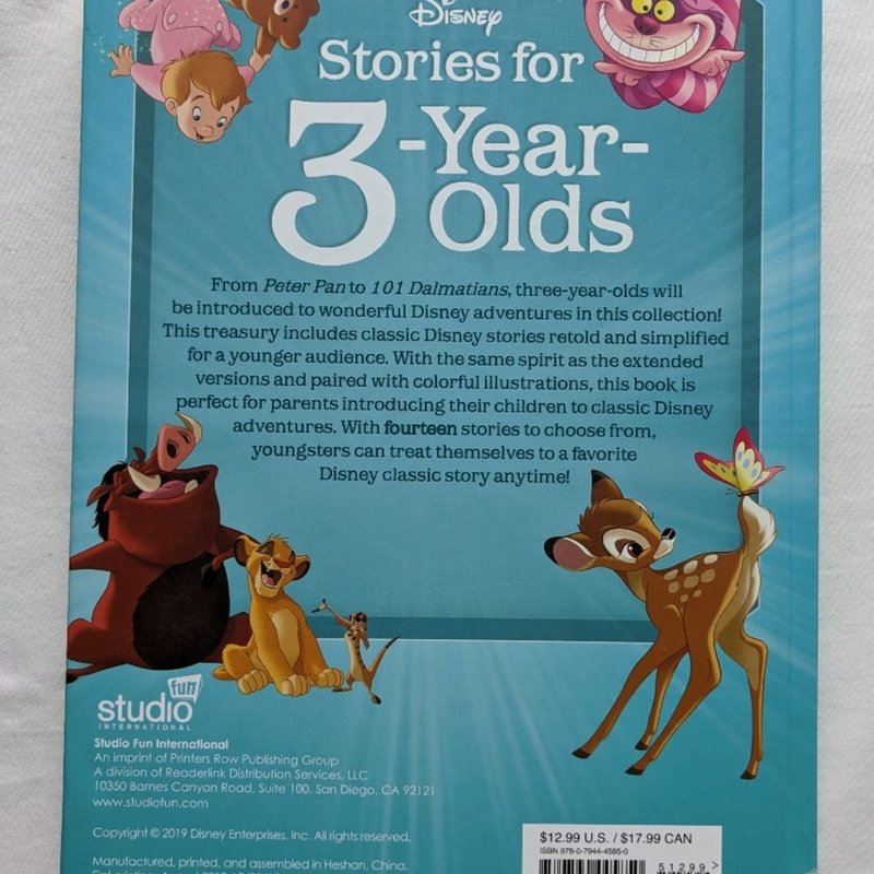 Disney Stories For 3-Year-Olds by Editors of Studio Fun International