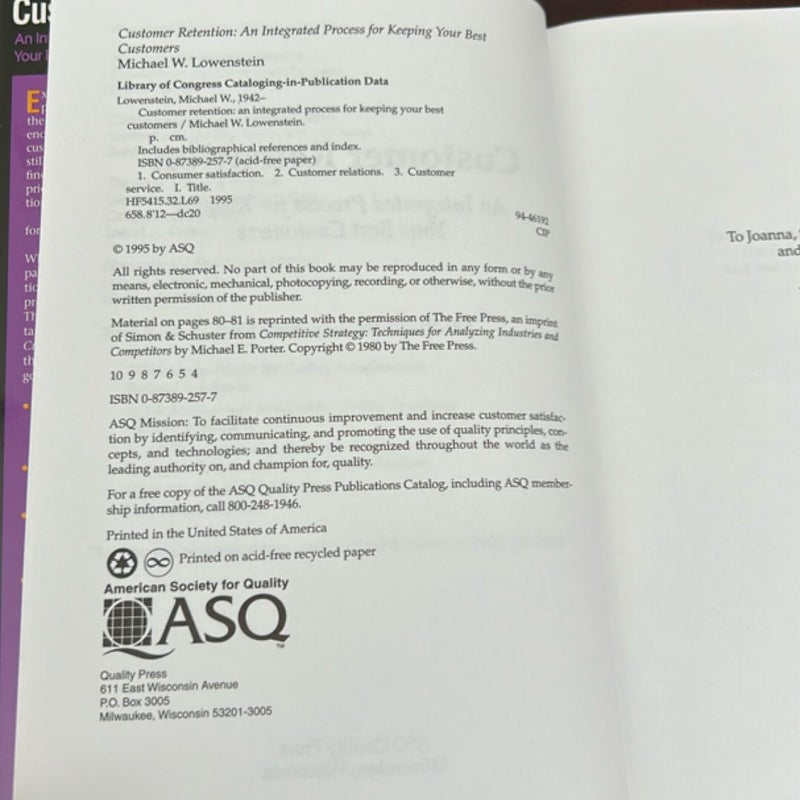 Customer Retention by Michael W. Lowenstein