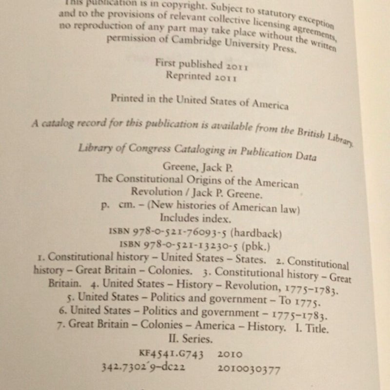 The Constitutional Origins of the American Revolution by Jack P. Greene