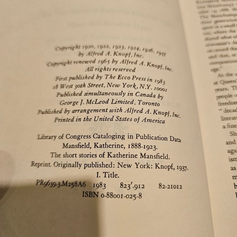 The Short Stories of Katherine Mansfield by Katherine Mansfield