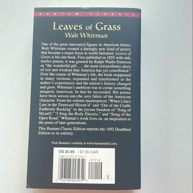 Leaves of Grass (Bantam Classics) by Walt Whitman, Paperback | Pangobooks